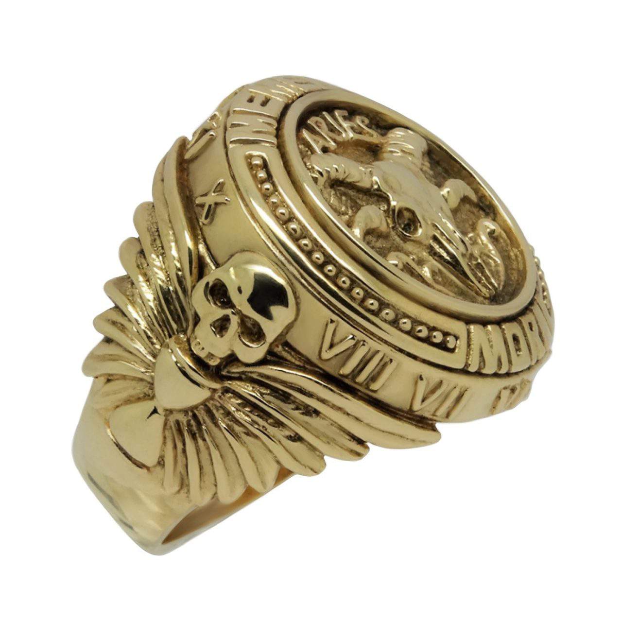 10K Solid Gold Aries Memento Mori Zodiac Skull Horoscope Men's Ring ...