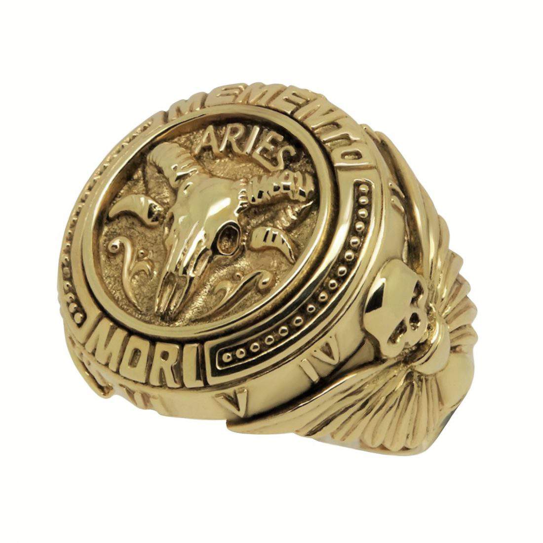 10K Solid Gold Aries Memento Mori Zodiac Skull Horoscope Men's Ring ...