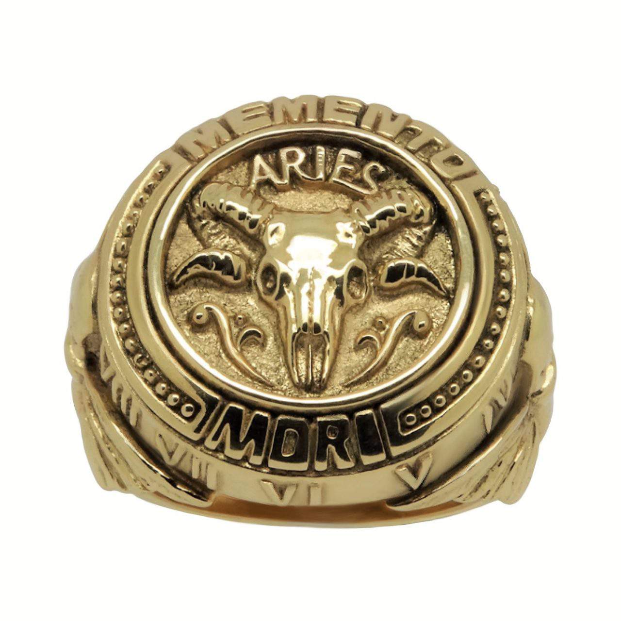 10K Solid Gold Aries Memento Mori Zodiac Skull Horoscope Men's Ring ...