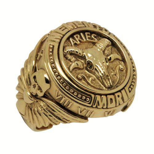 10K Solid Gold Aries Memento Mori Zodiac Skull Horoscope Men's Ring ...