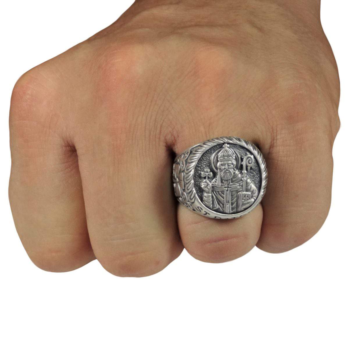 SAINT PATRICK "APOSTLE OF IRELAND" STERLING SILVER 925 SHAMROCK MENS ...