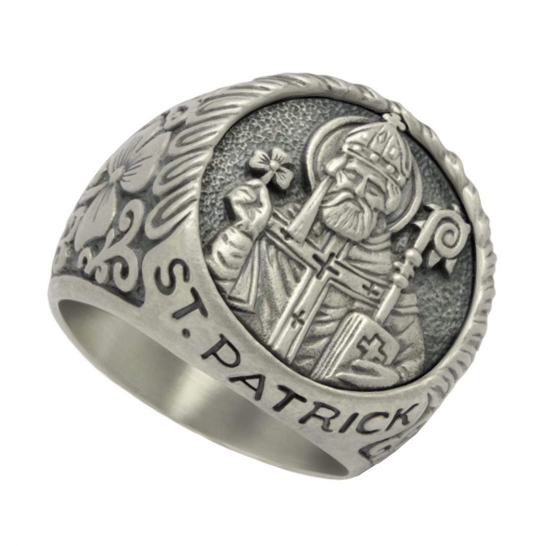 SAINT PATRICK "APOSTLE OF IRELAND" STERLING SILVER 925 SHAMROCK MENS ...