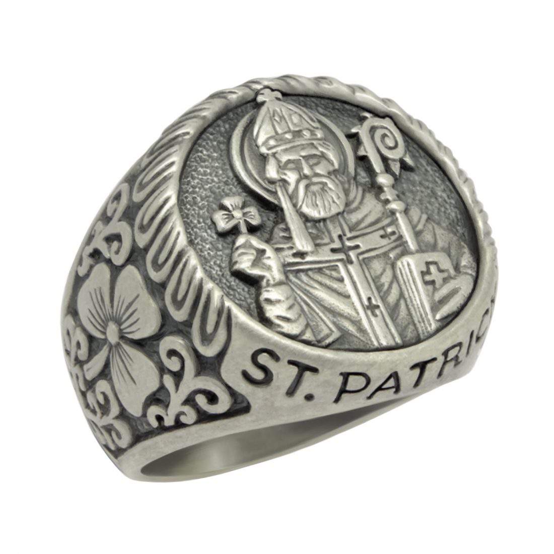 SAINT PATRICK "APOSTLE OF IRELAND" STERLING SILVER 925 SHAMROCK MENS ...