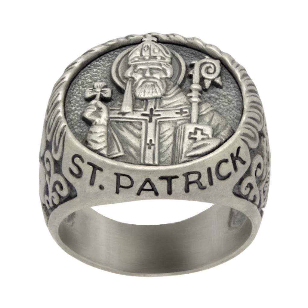 SAINT PATRICK "APOSTLE OF IRELAND" STERLING SILVER 925 SHAMROCK MENS ...