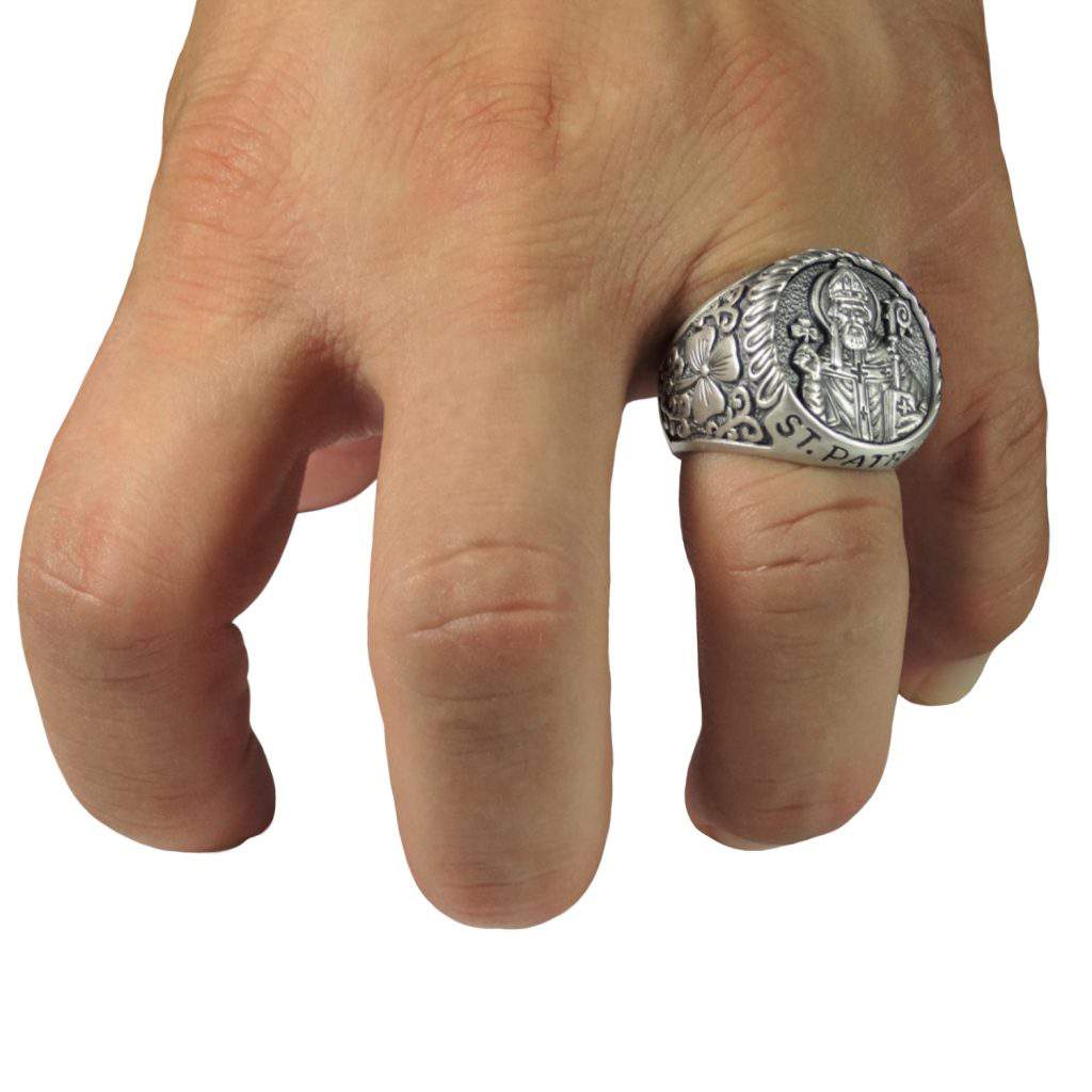 SAINT PATRICK "APOSTLE OF IRELAND" STERLING SILVER 925 SHAMROCK MENS ...