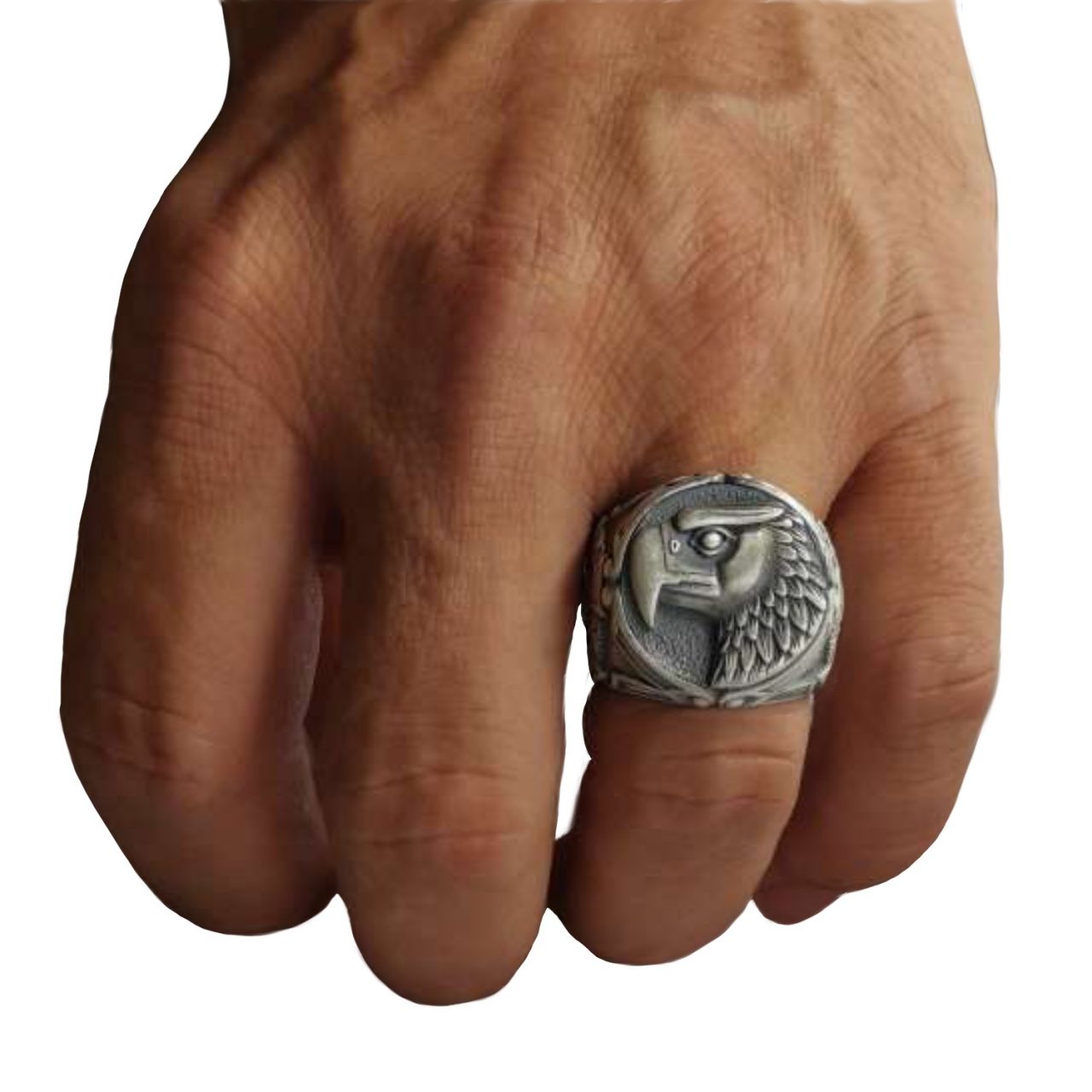 GERMAN EAGLE HEAD STERLING SILVER 925 CROSS BIKER MEN'S RING | Secretium