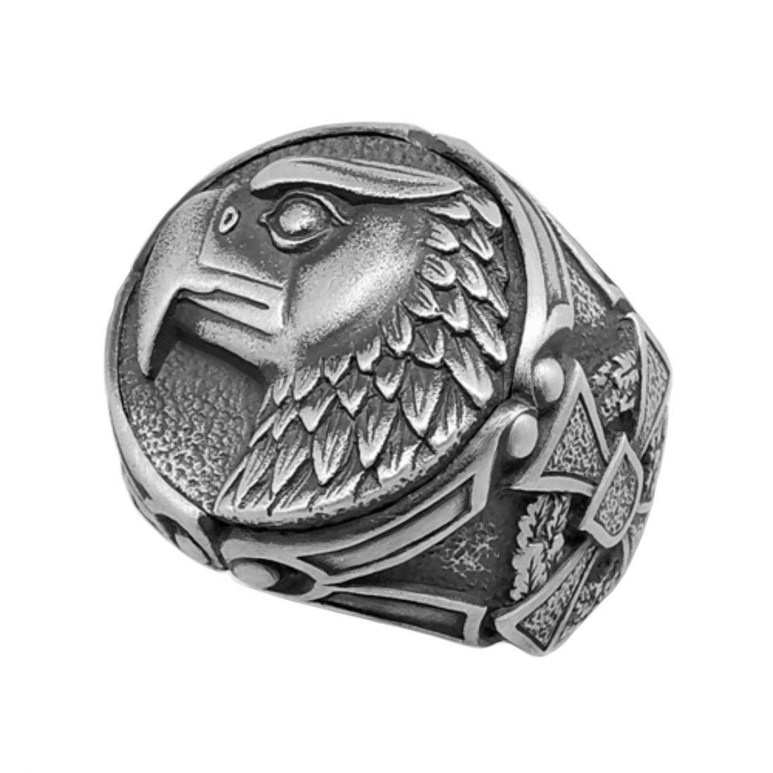 GERMAN EAGLE HEAD STERLING SILVER 925 CROSS BIKER MEN'S RING | Secretium