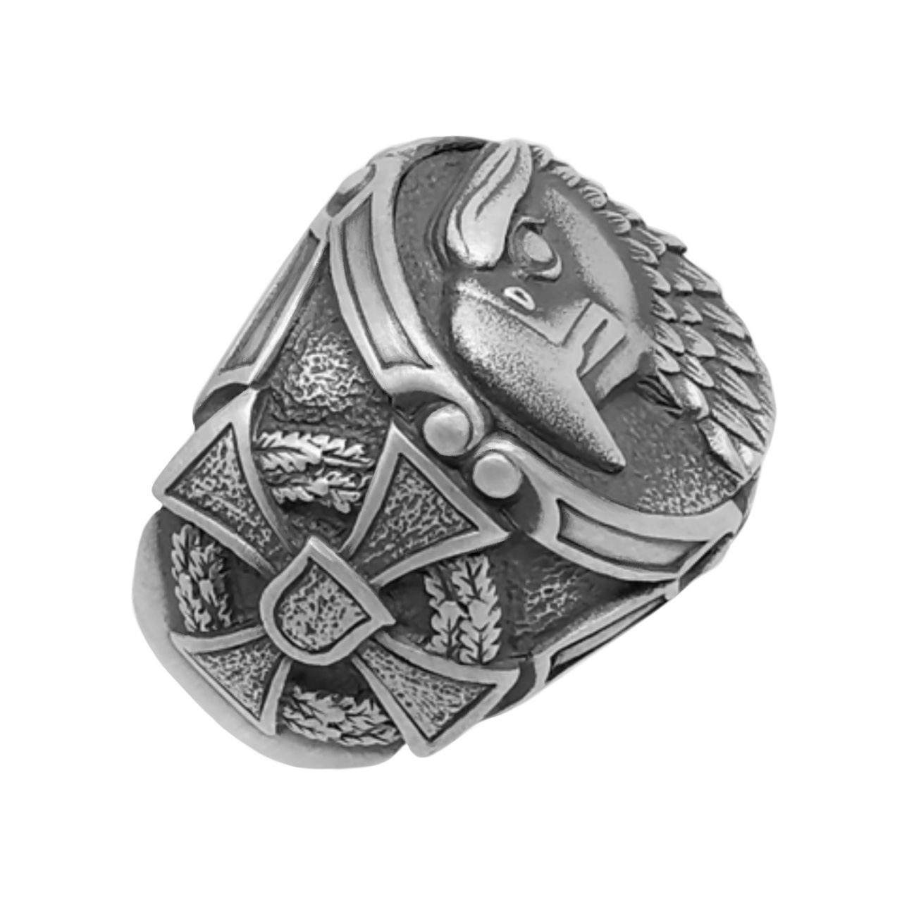 GERMAN EAGLE HEAD STERLING SILVER 925 CROSS BIKER MEN'S RING | Secretium