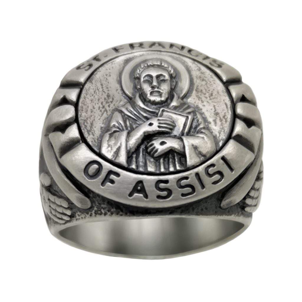 Saint Francis of Assisi 925 sterling silver Stigmata men's ring | Secretium