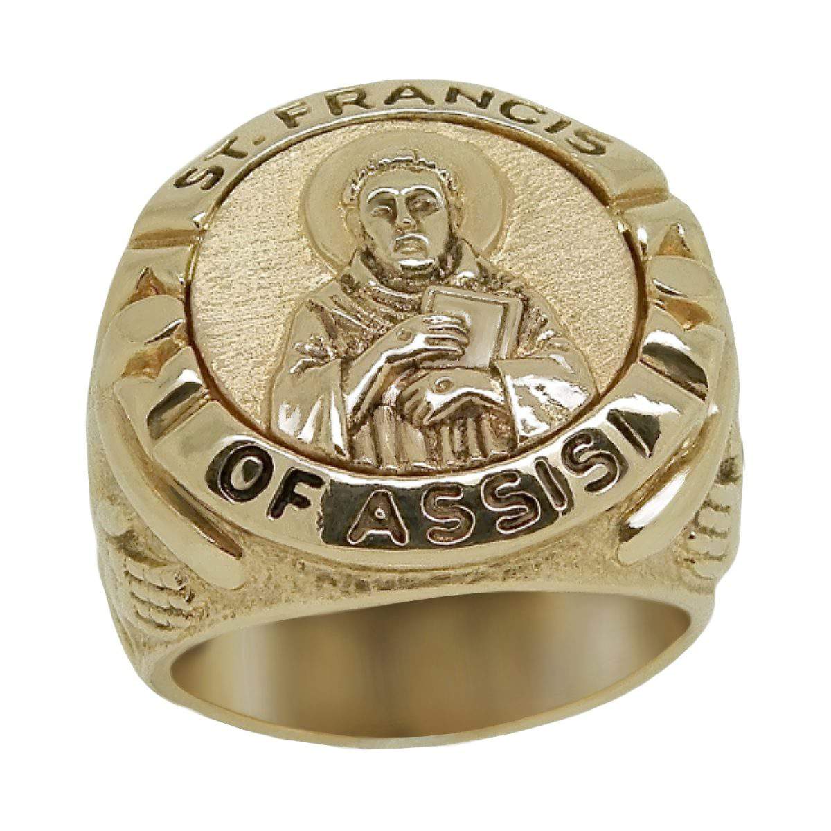 Men's ring Saint Francis of Assisi 10K Yellow Gold Stigmata, Handmade ...