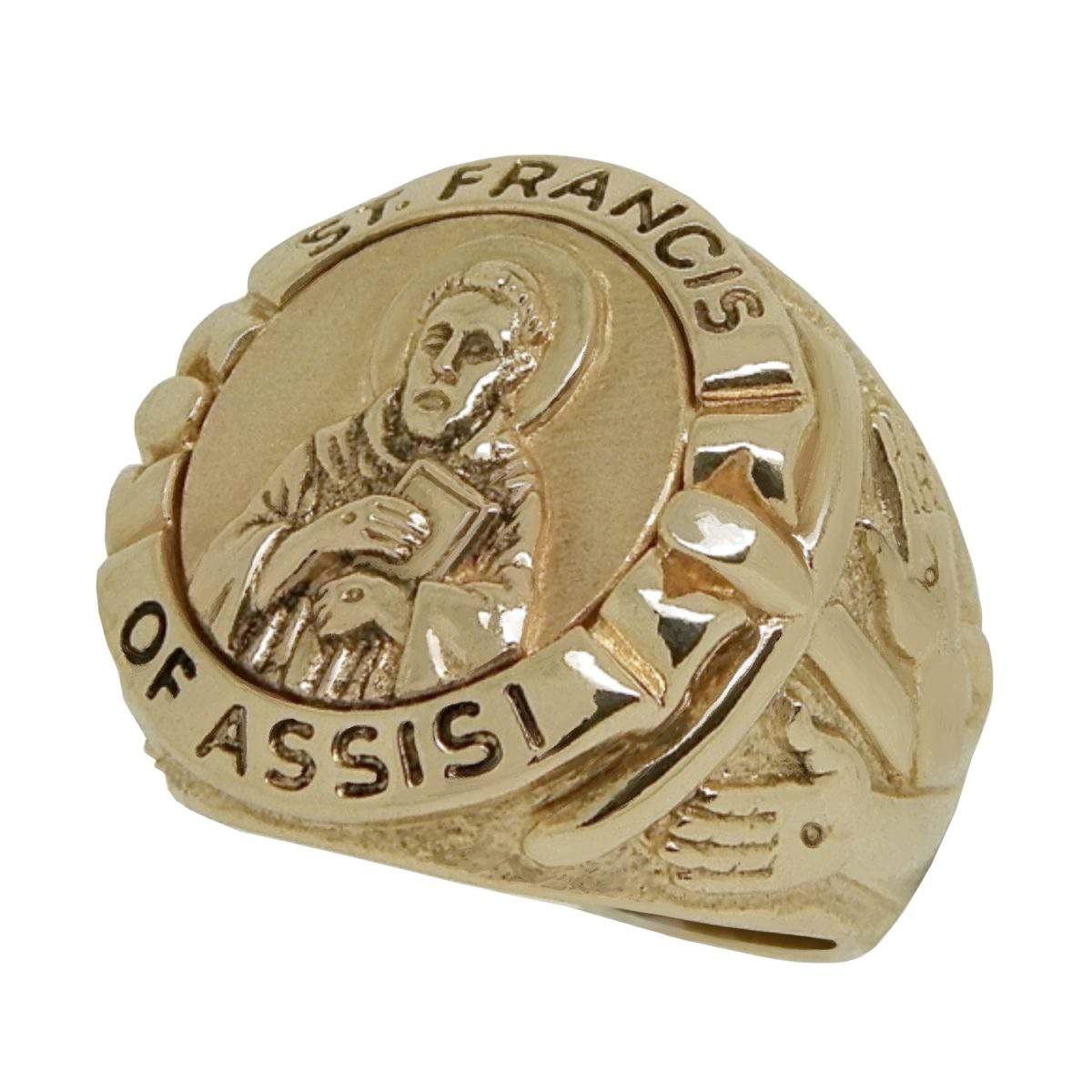 Men's ring Saint Francis of Assisi 10K Yellow Gold Stigmata, Handmade ...