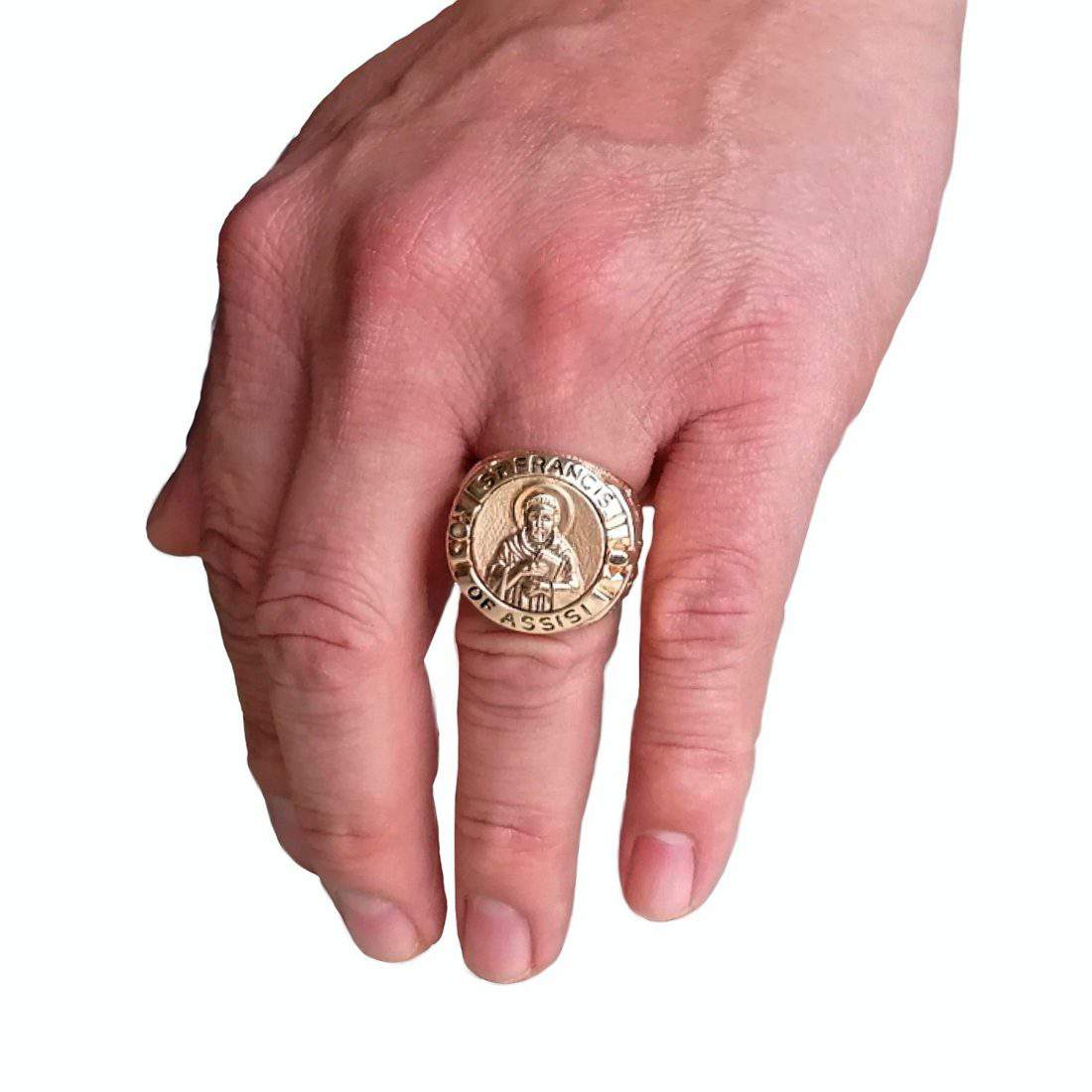 Men's ring Saint Francis of Assisi 10K Yellow Gold Stigmata, Handmade ...