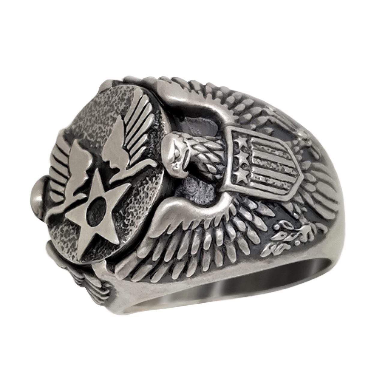US AIR FORCE VETERAN USAF AMERICAN EAGLE MENS STERLING SILVER 925 RING ...