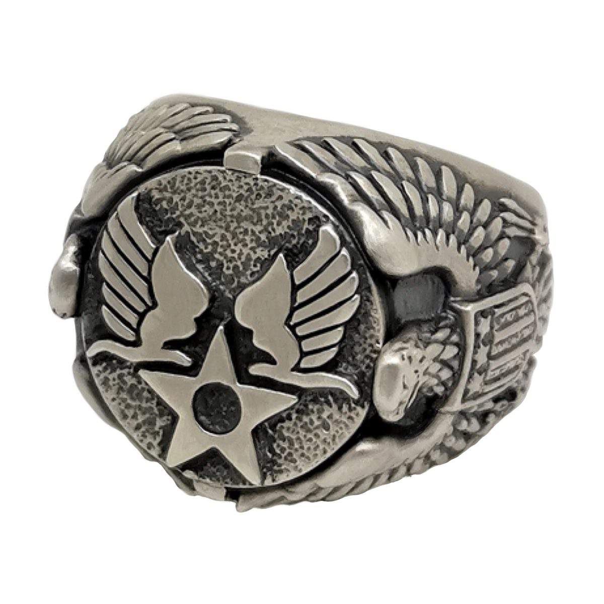 US AIR FORCE VETERAN USAF AMERICAN EAGLE MENS STERLING SILVER 925 RING ...