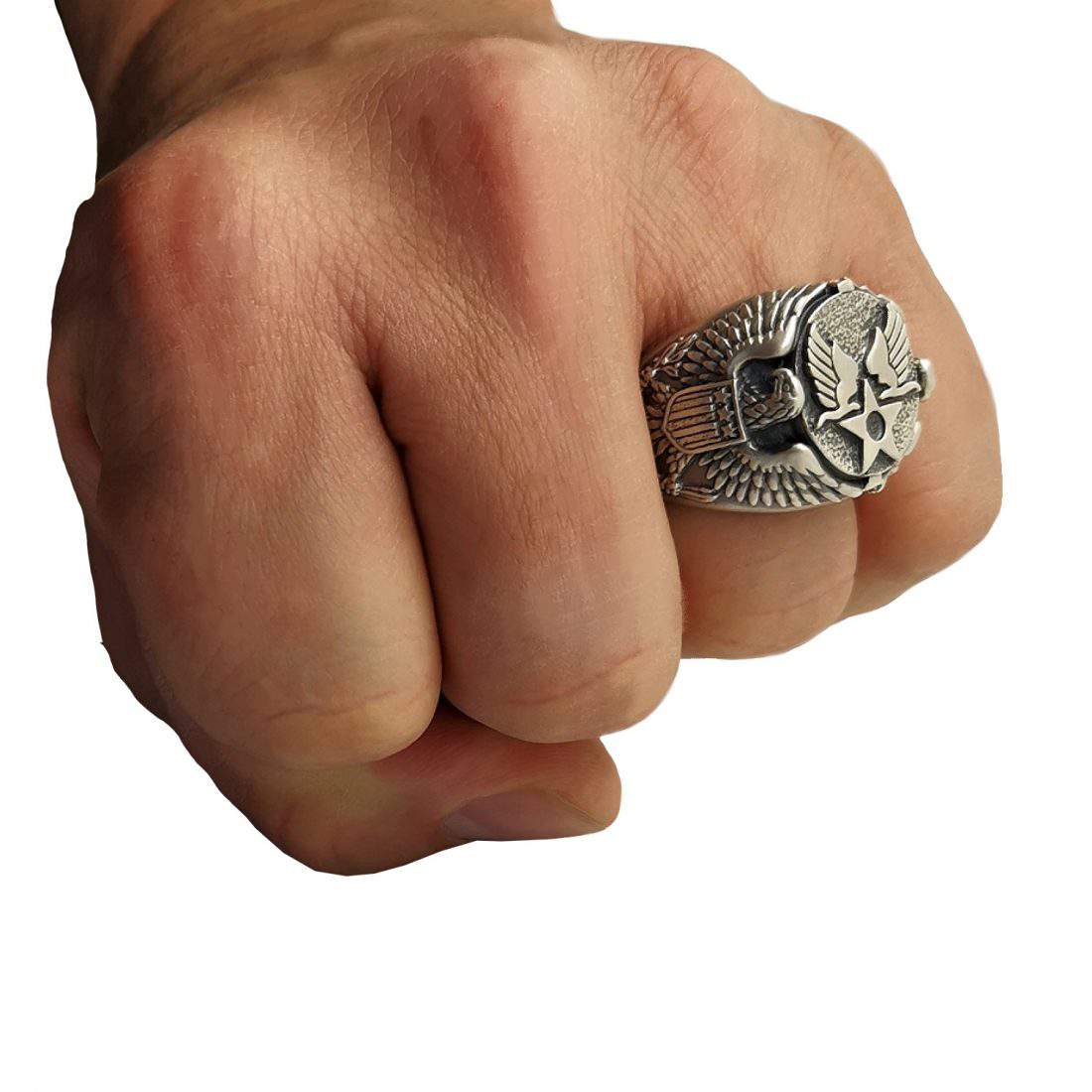 US AIR FORCE VETERAN USAF AMERICAN EAGLE MENS STERLING SILVER 925 RING ...