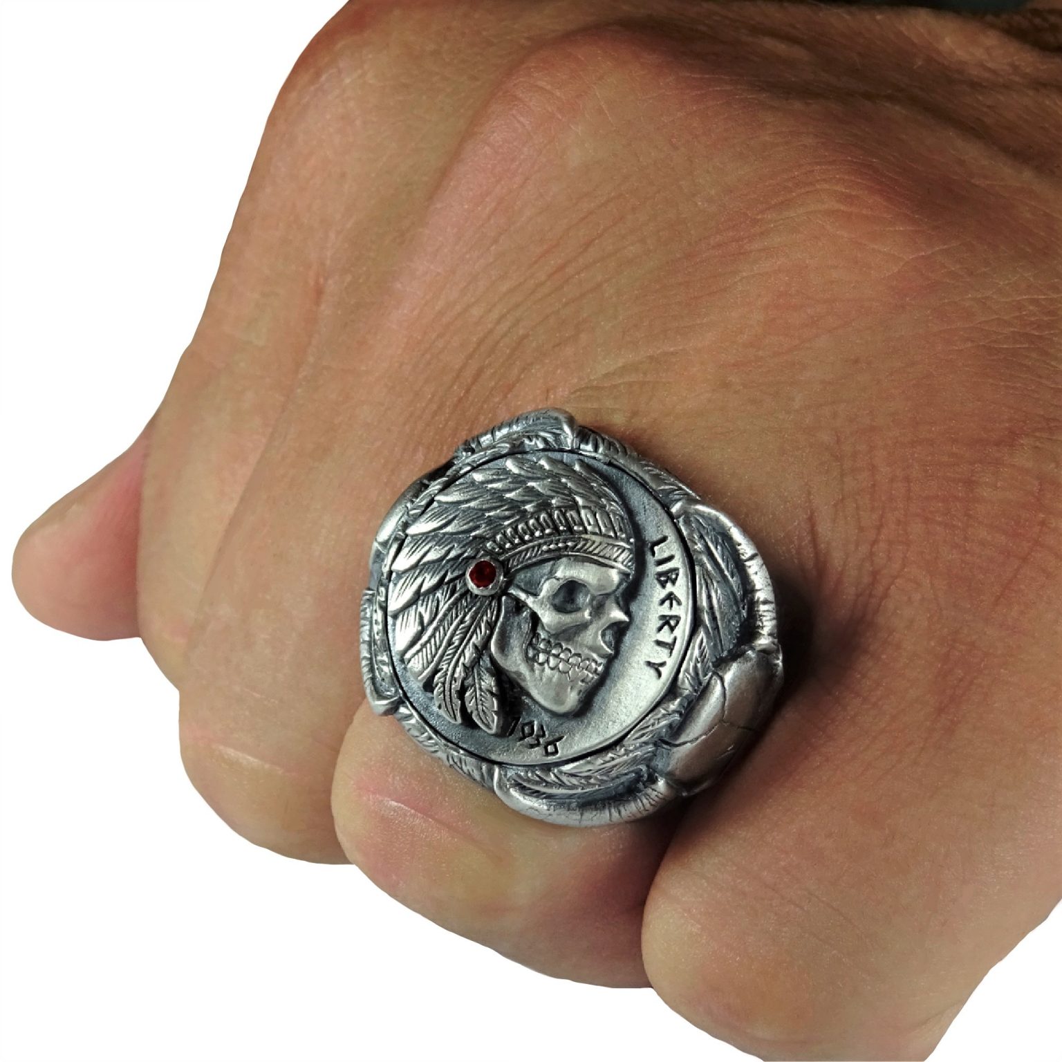 1937 INDIAN HEAD BUFFALO HOBO SKULL FACE BIKER HANDCRAFTED STERLING ...