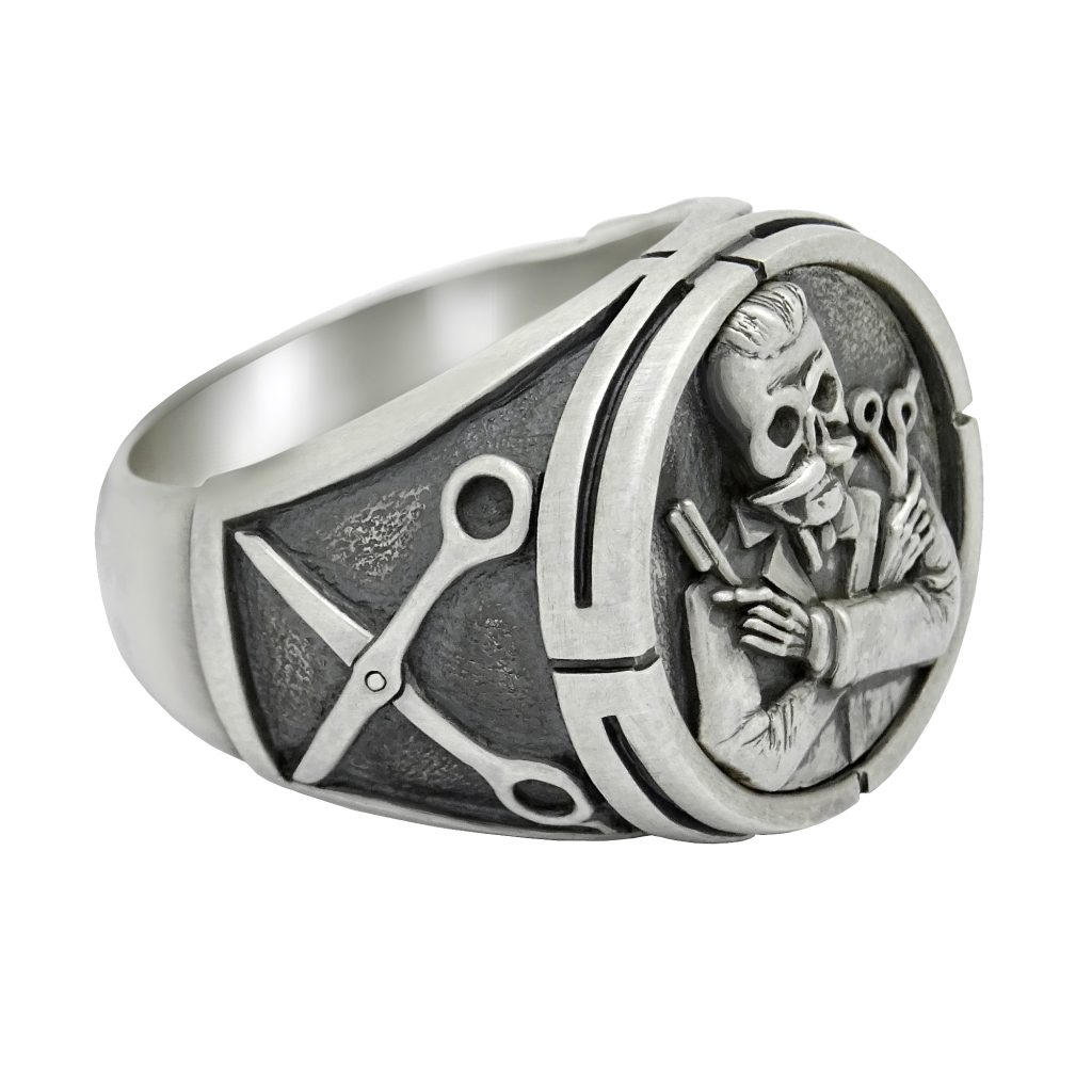STERLING SILVER .925 BARBER SKULL MEN'S RING RAZOR and SCISSORS ...