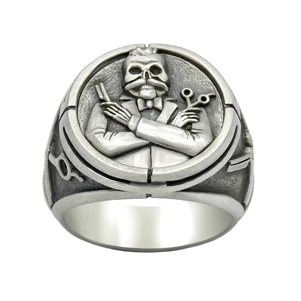 STERLING SILVER .925 BARBER SKULL MEN'S RING RAZOR and SCISSORS ...