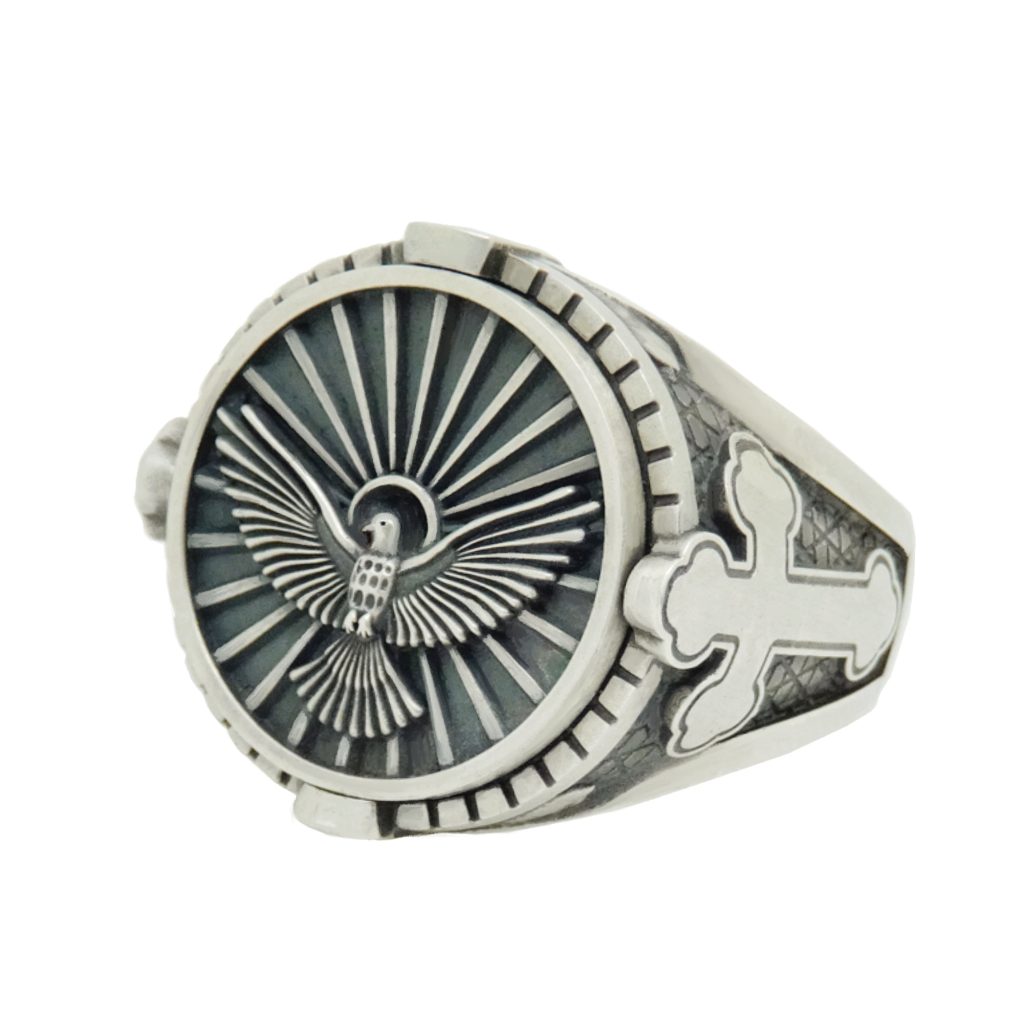 Holy Spirit Dove Solid inside Sterling Silver 925 Cross Men's Ring ...