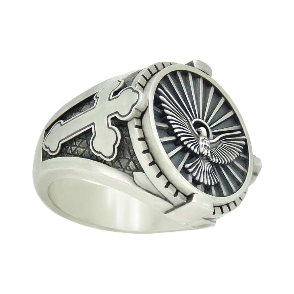 Holy Spirit Dove Solid inside Sterling Silver 925 Cross Men's Ring ...