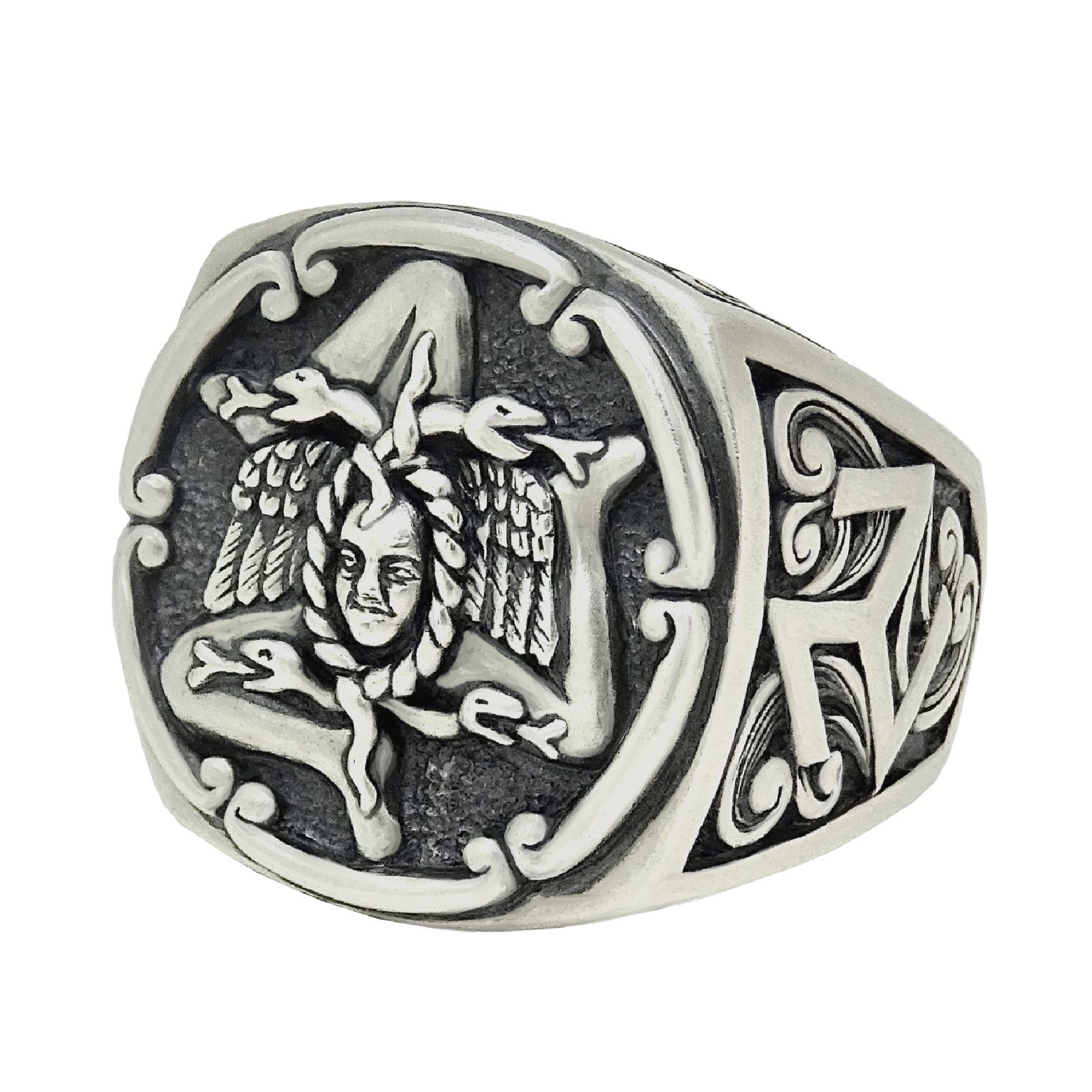 THE Medusa Triskelion Sicilian TRINACRIA STERLING SILVER 925 MENS RING ...