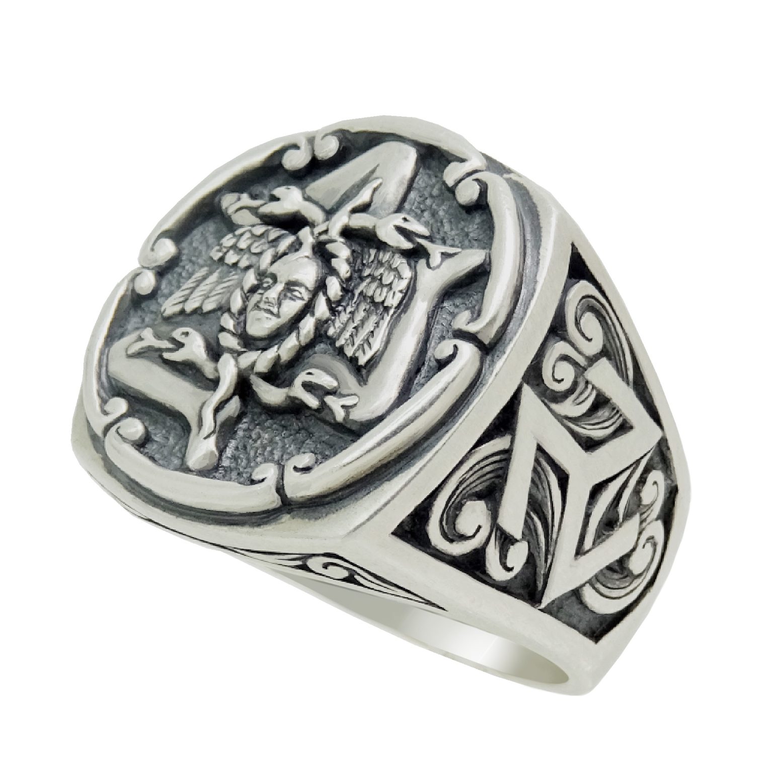 THE Medusa Triskelion Sicilian TRINACRIA STERLING SILVER 925 MENS RING ...
