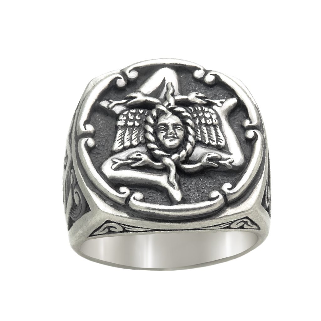 THE Medusa Triskelion Sicilian TRINACRIA STERLING SILVER 925 MENS RING ...