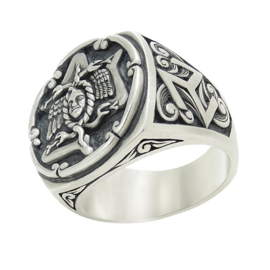 THE Medusa Triskelion Sicilian TRINACRIA STERLING SILVER 925 MENS RING ...