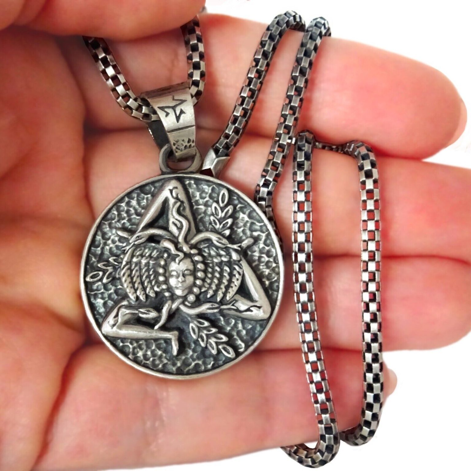 THE Medusa Triskelion Sicilian TRINACRIA Sterling Silver 925 Trinacria ...