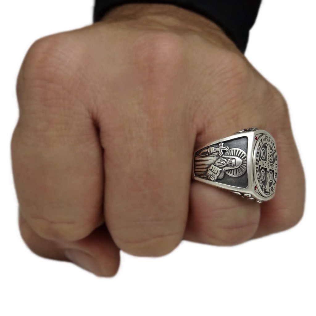 Sterling Silver "Saint Benedict" Men's Ring, Handmade Christian ...