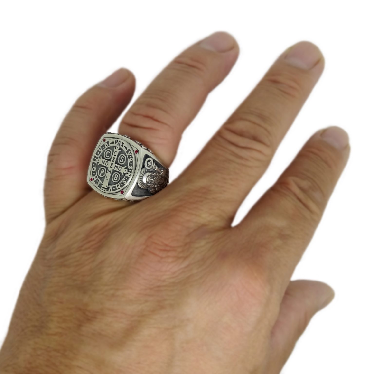 Sterling Silver "Saint Benedict" Men's Ring, Handmade Christian ...