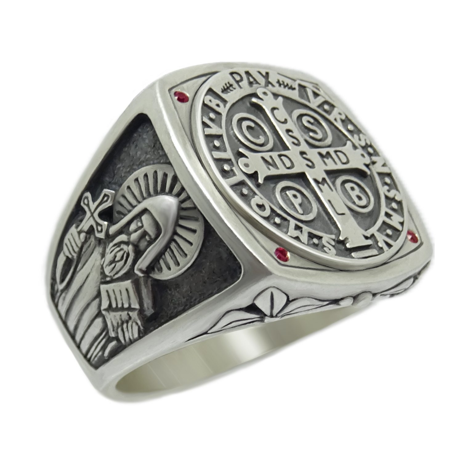 Sterling Silver "Saint Benedict" Men's Ring, Handmade Christian ...