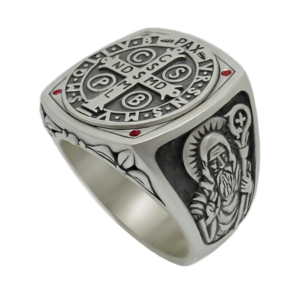 Sterling Silver "Saint Benedict" Men's Ring, Handmade Christian ...