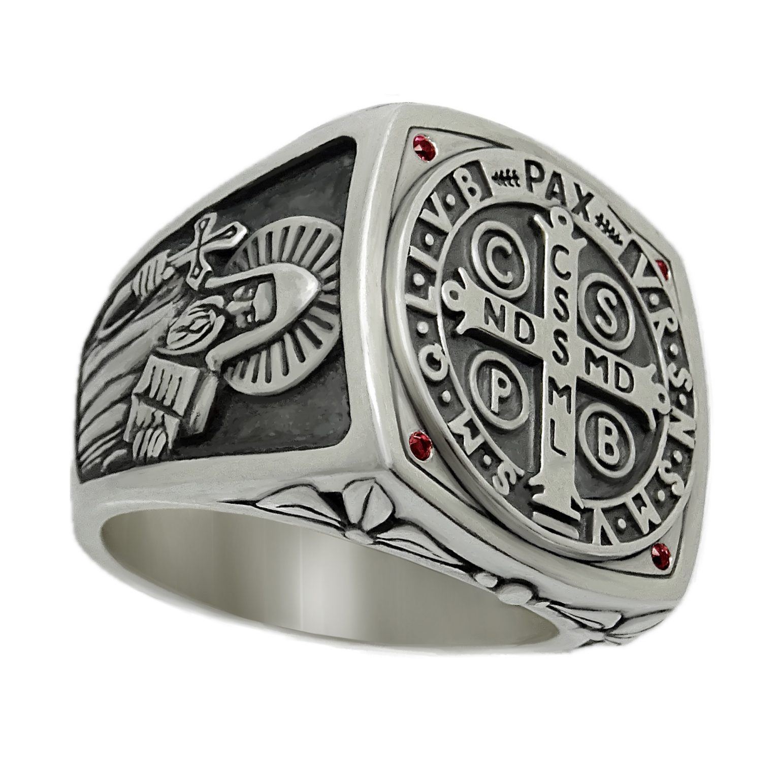 Sterling Silver "Saint Benedict" Men's Ring, Handmade Christian ...
