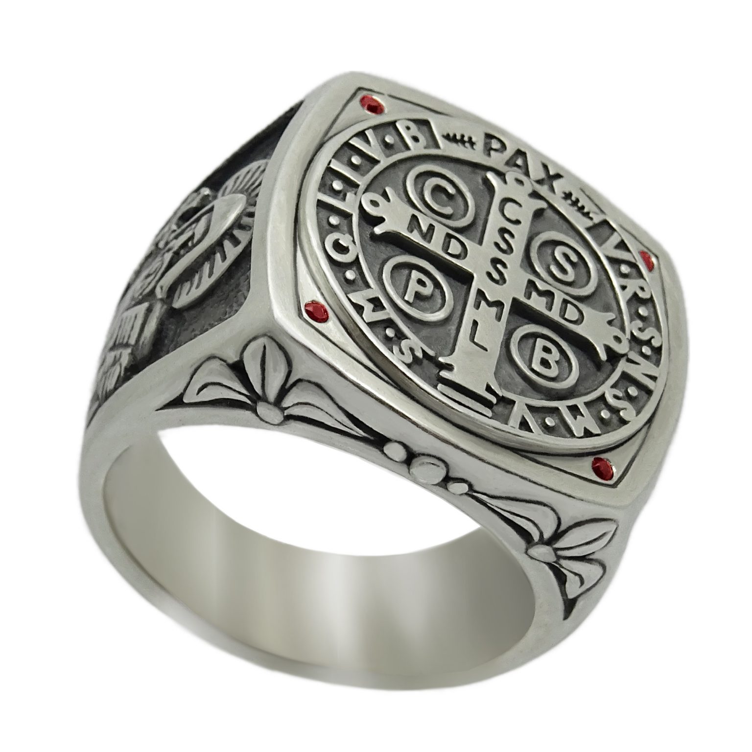 Sterling Silver "Saint Benedict" Men's Ring, Handmade Christian ...